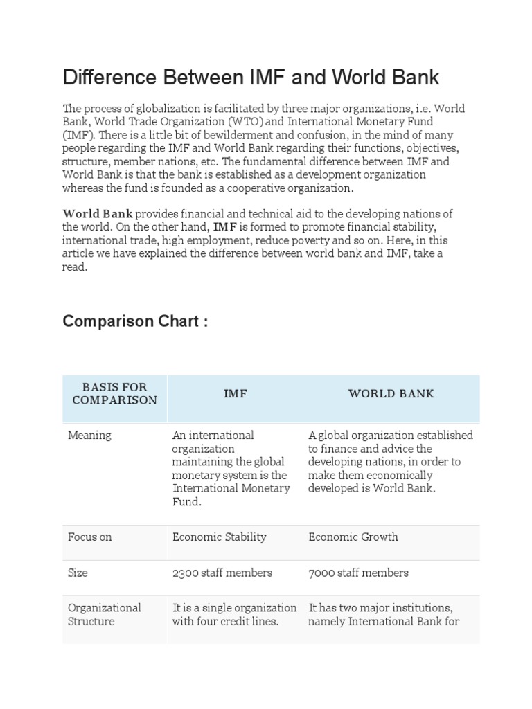 Difference Between IMF and World Bank | PDF | International Monetary ...