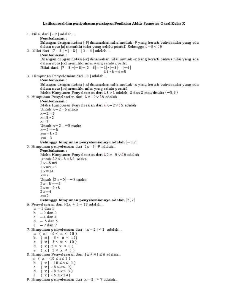 Pas Gasal Matematika Kelas X | PDF | Metode & Bahan Ajar | Sains & Matematika