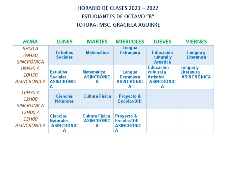 Horario de Octavo B | PDF