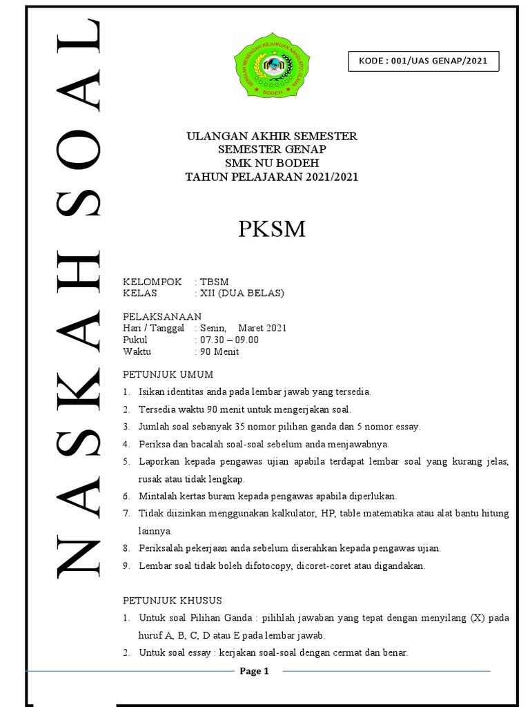 Kelas Xii PKSM | PDF