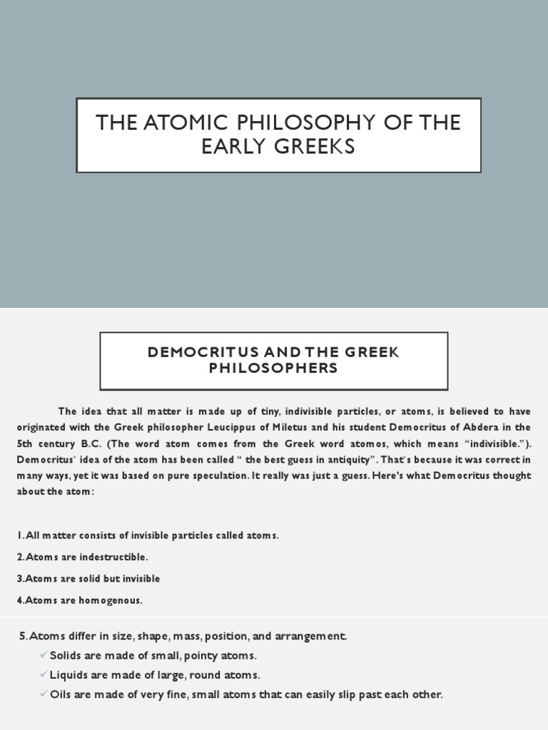 Early Greek Atomic Philosophy | PDF | Alchemy | Atoms