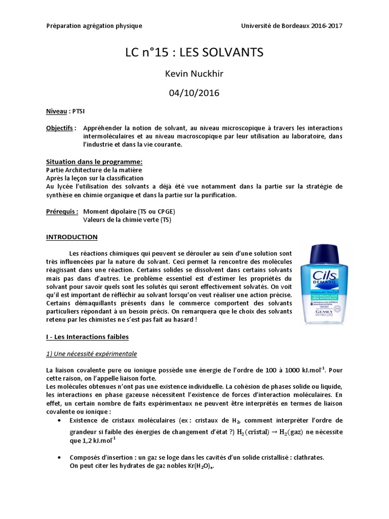 Classification des solvants en chimie | PDF | Solvatation | Polarité ...