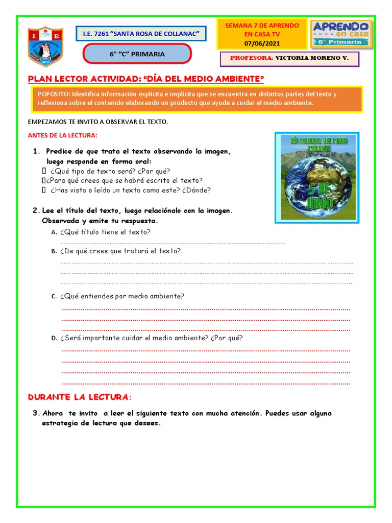 Planlector Lectura Medio Ambiente Lunes 7 de Junio | PDF | Cognición