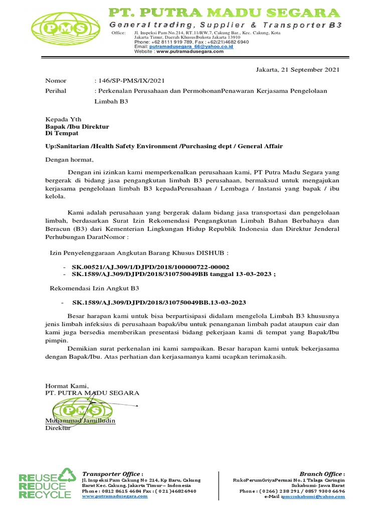 Surat Perkenalan Dan Penawaran Kerja Sama PT. PMS | PDF