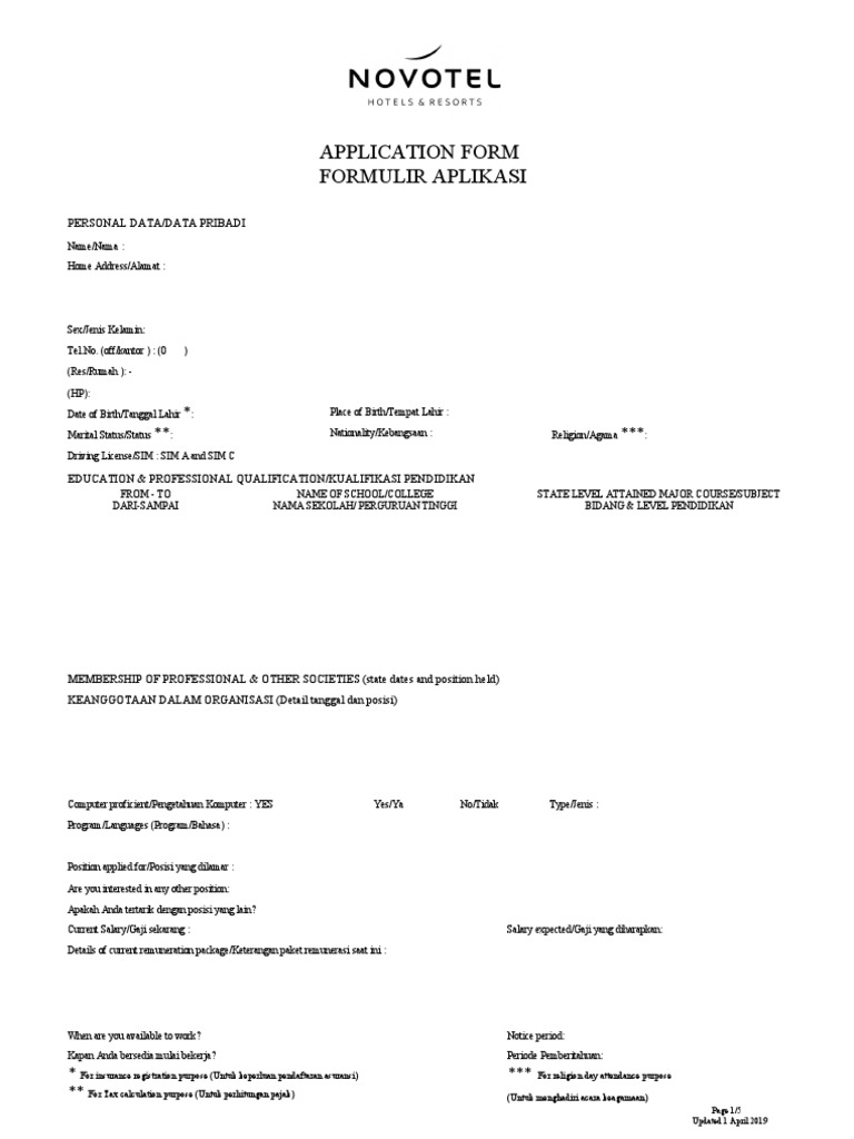 Application Form - Bilingual Novotel | PDF