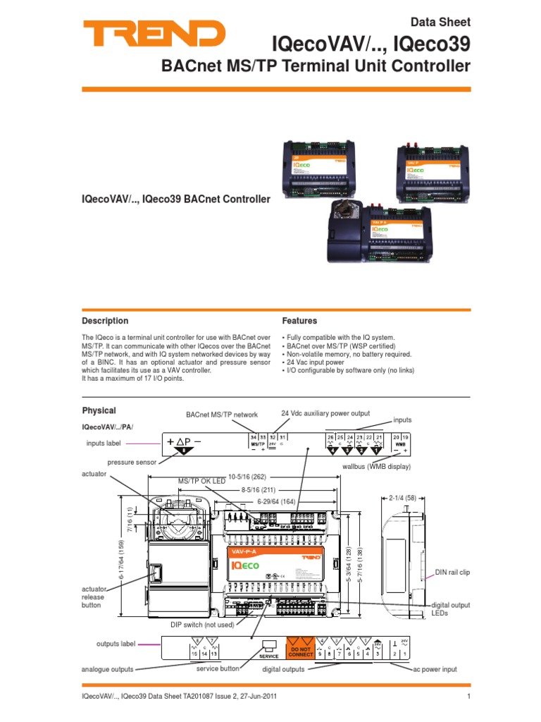 Iqecovav/.., Iqeco39: Bacnet MS/TP Terminal Unit Controller | PDF ...