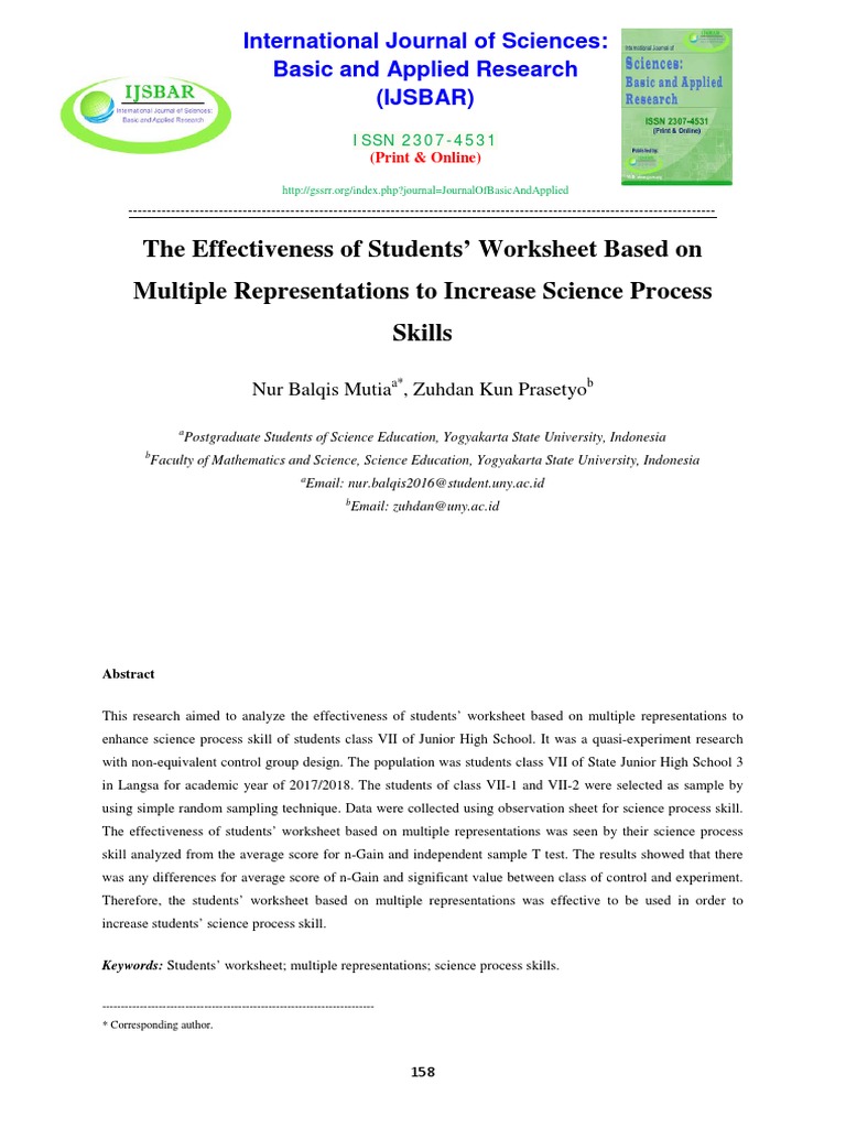 The Effectiveness of Students’ Worksheet Based on Multiple Representations | PDF | Science ...