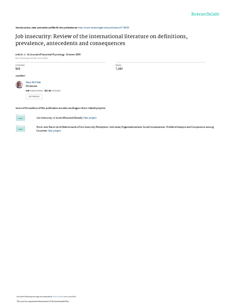 Job Insecurity: Definitions and Impact | PDF | Employment | Job Security