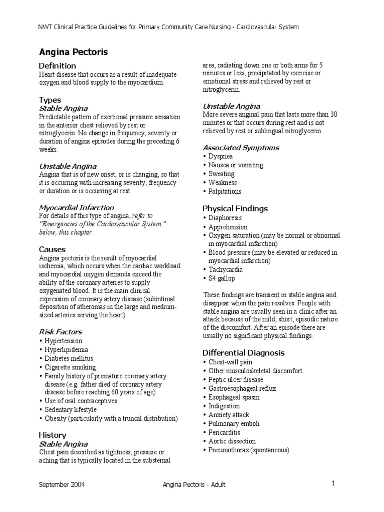 Angina Pectoris: Stable Angina Unstable Angina | PDF | Myocardial Infarction | Physiology