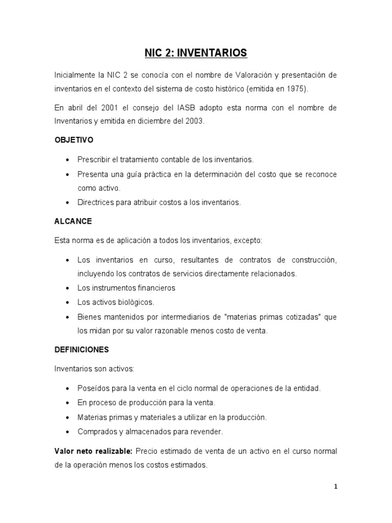 Resumen NIC 2 | PDF | Costo | Medición