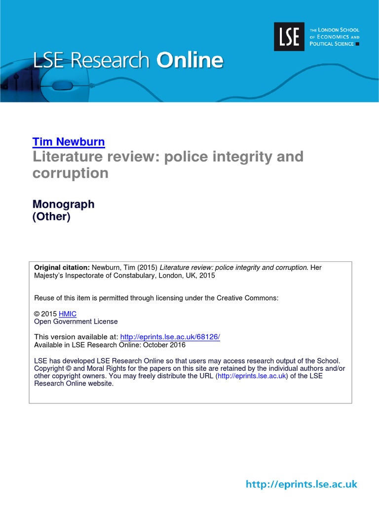 Literature Review: Police Integrity and Corruption: Tim Newburn | PDF ...