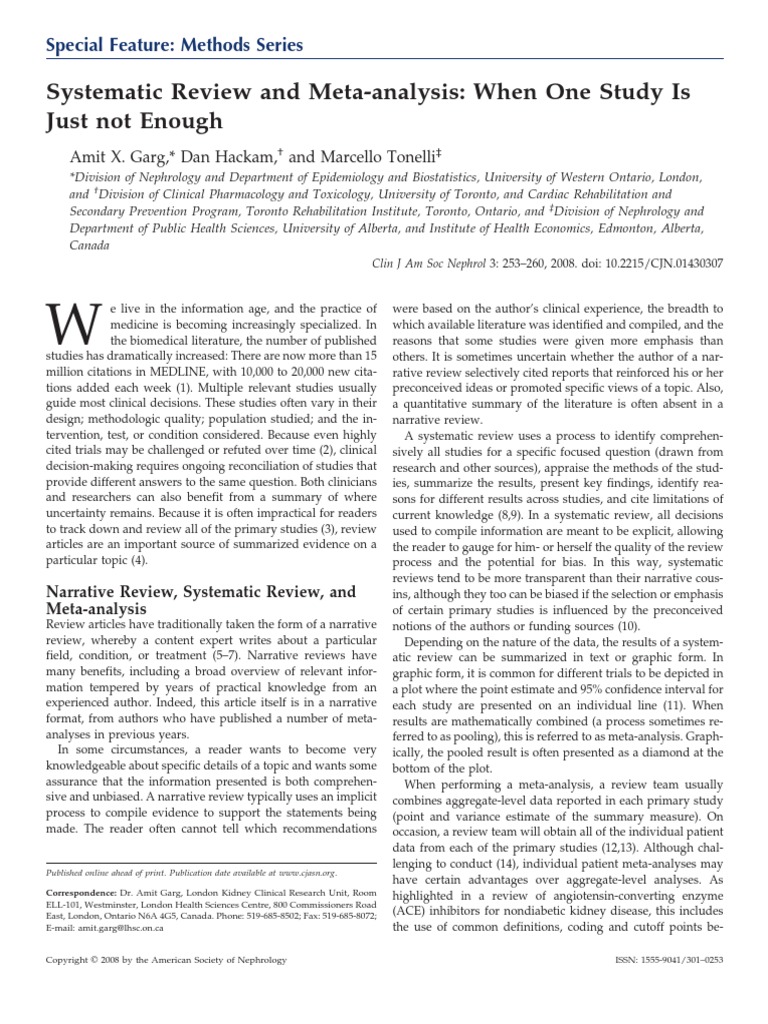 Systematic Review and Meta-Analysis: When One Study Is Just Not Enough | PDF | Meta Analysis ...