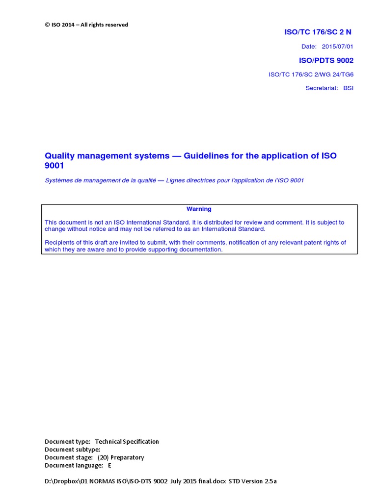 ISO 9002 DTS Guia para Implementar ISO 9001 July 2015 Final | PDF ...