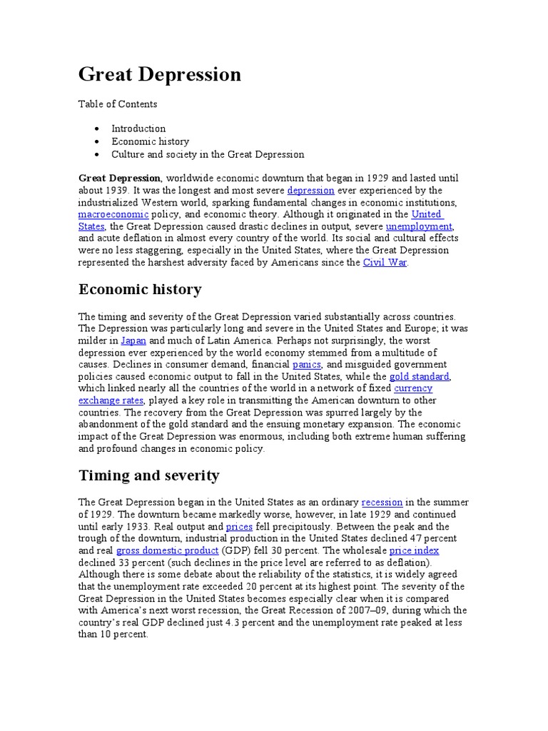 Great Depression | PDF | Recession | Great Depression
