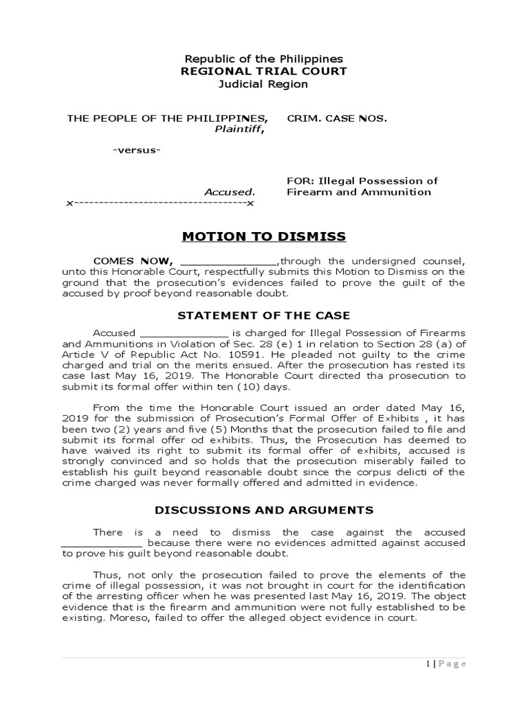 Motion To Dismiss - No FOE | PDF | Prosecutor | Reasonable Doubt