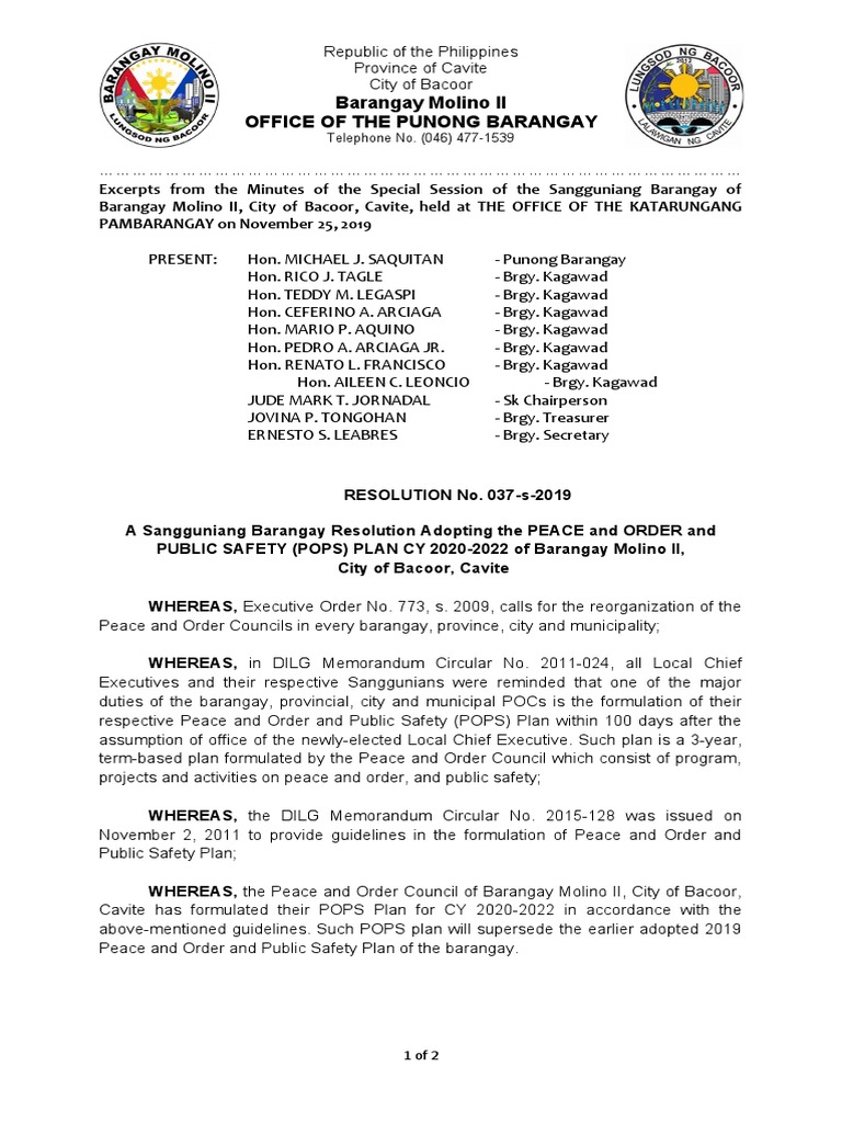 Resolution On Adopting Pops Plan - 2020-2022 | PDF | Government ...