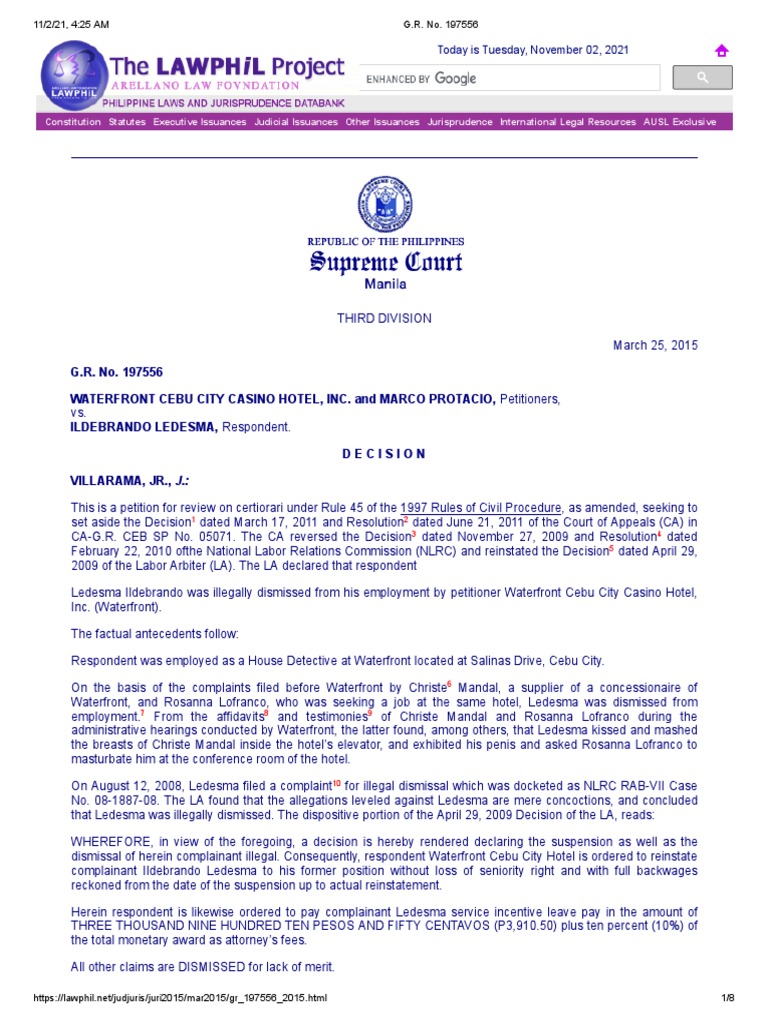 G.R. No. 197556 Waterfront Cebu City Casino Hotel, Inc. and Marco ...