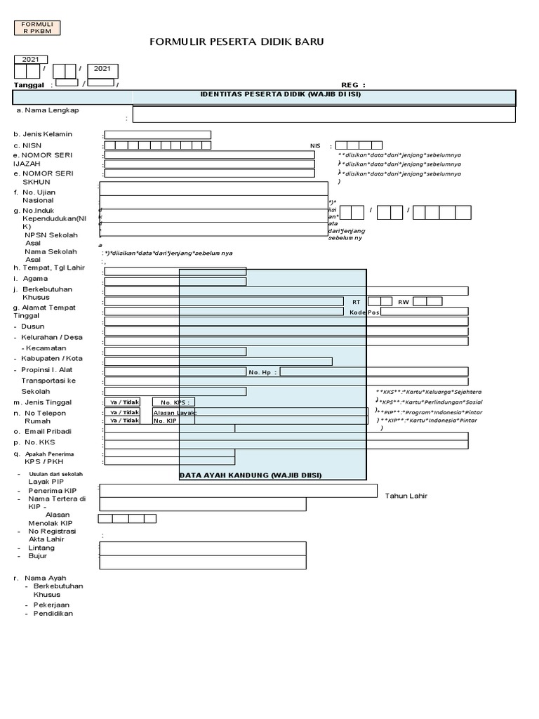 Formulir Peserta Didik Baru PKBM | PDF