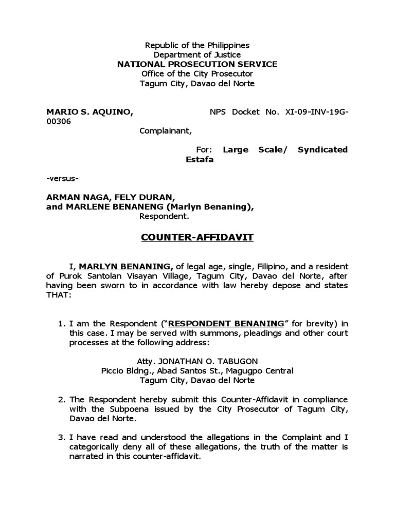 Counter Affidavit BENANING Edited | PDF | Fraud | Criminal Justice