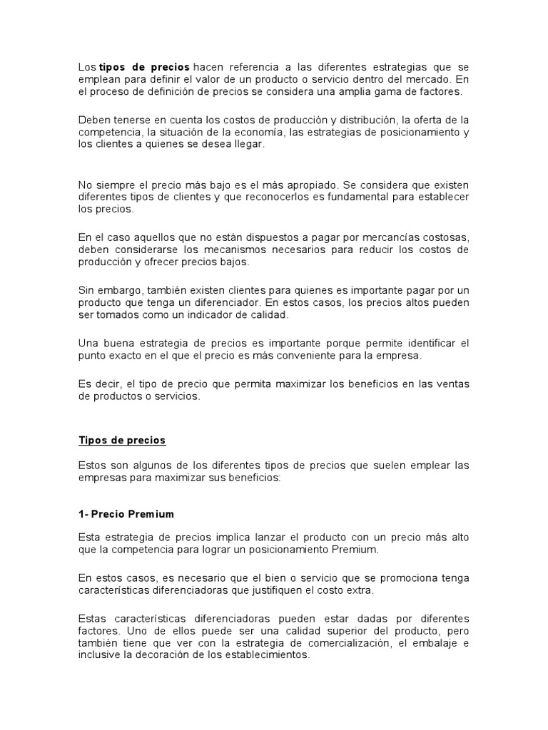 Tipos de Precios | PDF | Precios | Mercado (economía)