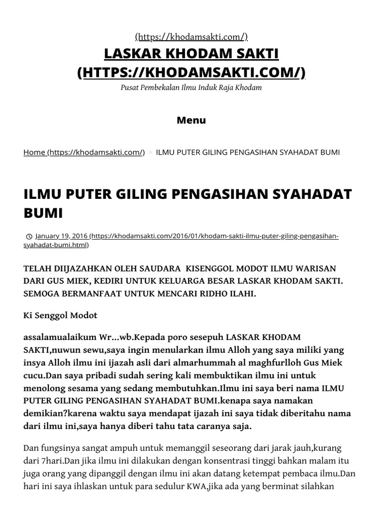 Ilmu Puter Giling Pengasihan Syahadat Bumi - Laskar Khodam Sakti | PDF