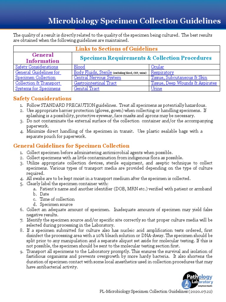 PL-Microbiology Specimen Collection Guidelines (2020.07.22) | PDF ...