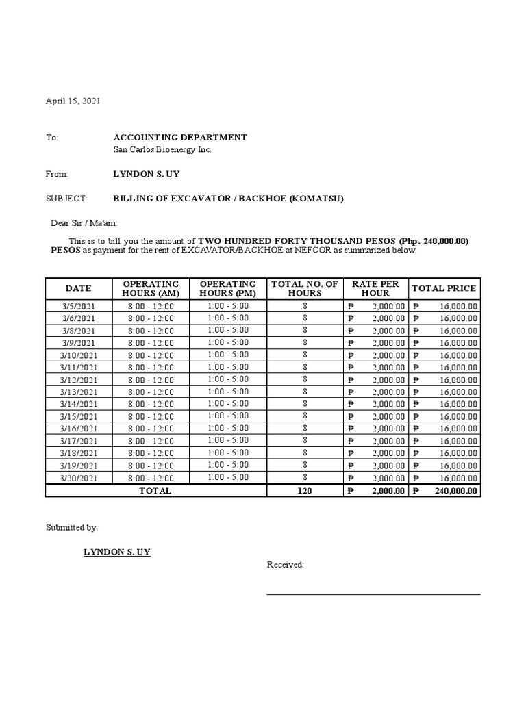 Excavator Billing | PDF