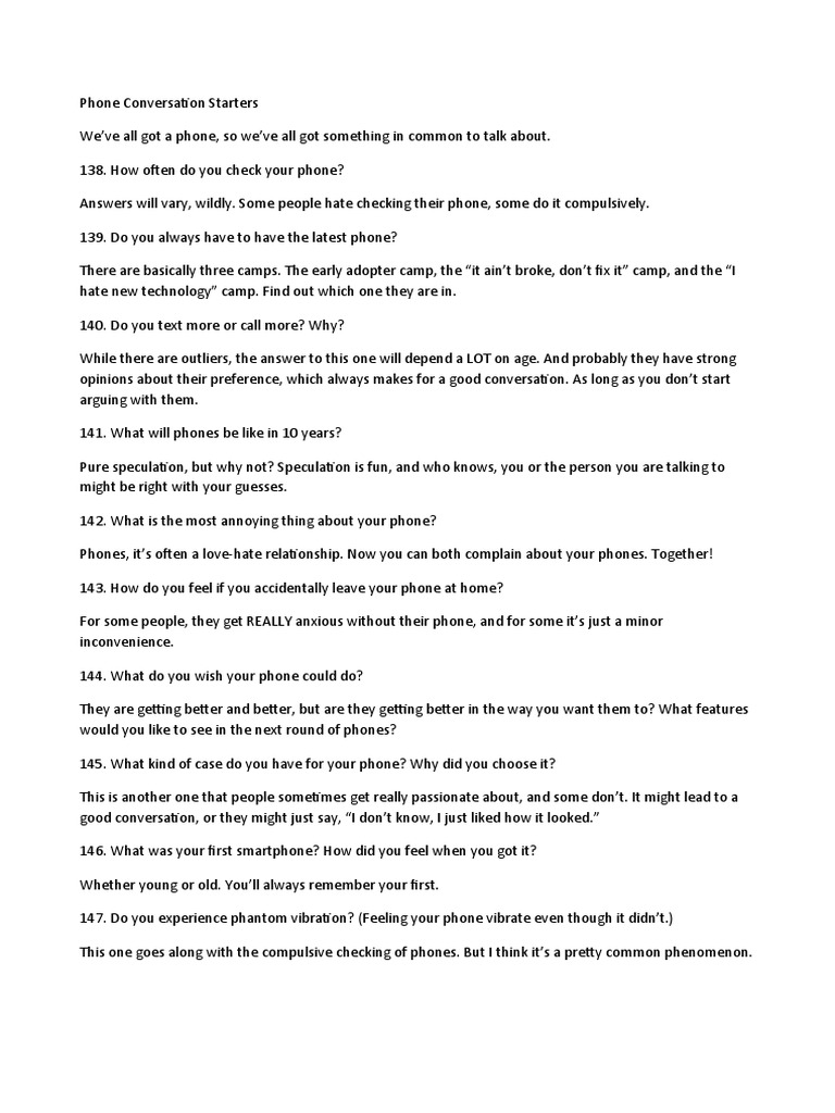 Phone Conversation Starters | PDF