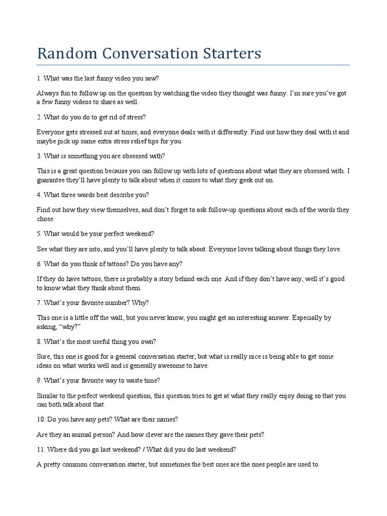 Random Questions | PDF | Conversation