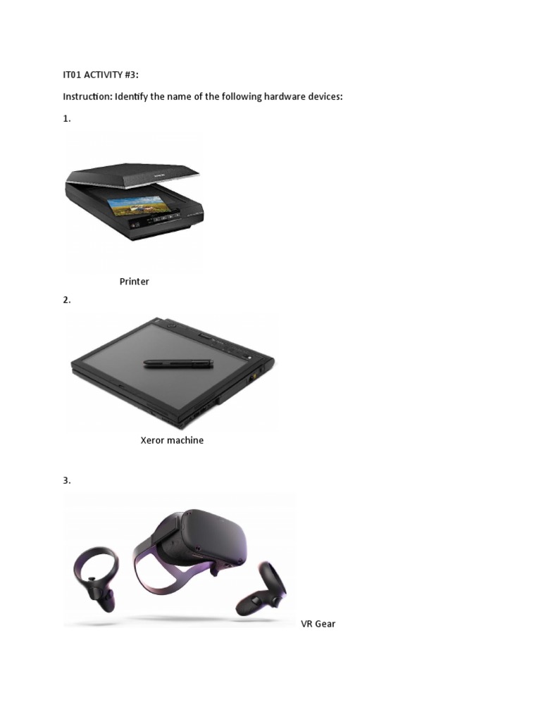 It01 Activity #3: Instruction: Identify The Name of The Following Hardware Devices: 1 | PDF