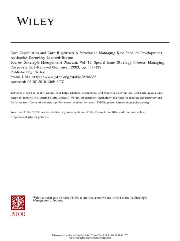 Core Capabilities vs. Rigidities | PDF | Innovation | Organizational ...