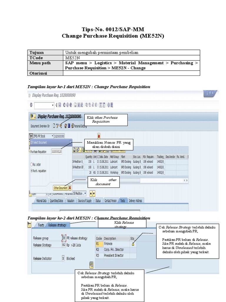 0012-SAP-MM (ME52N) Change Purchase Requisition PR | PDF