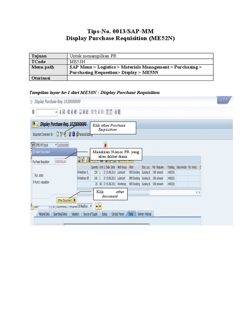 0013-SAP-MM (ME53N) Display Purchase Requisition PR | PDF