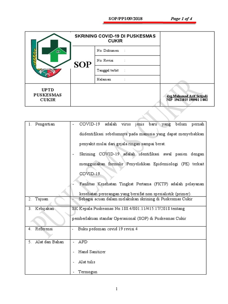 Skrining COVID-19 di Puskesmas Cukir | PDF