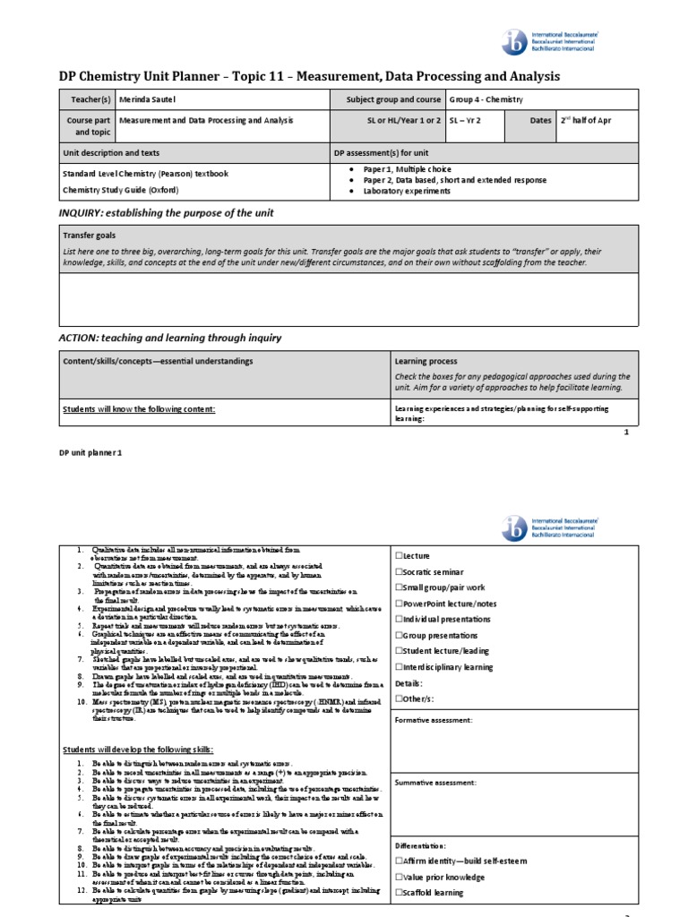 DP Chem Unit 11 Measurement, Data Processing and Analysis | PDF ...