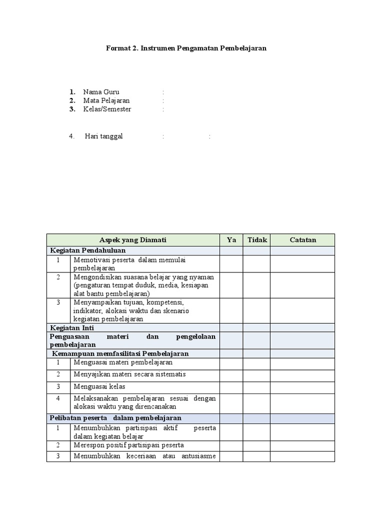 Format 2. Instrumen Pengamatan Pembelajaran | PDF | Karier ...