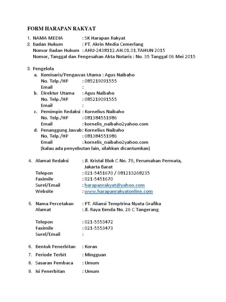 FORM HARAPAN RAKYAT | PDF