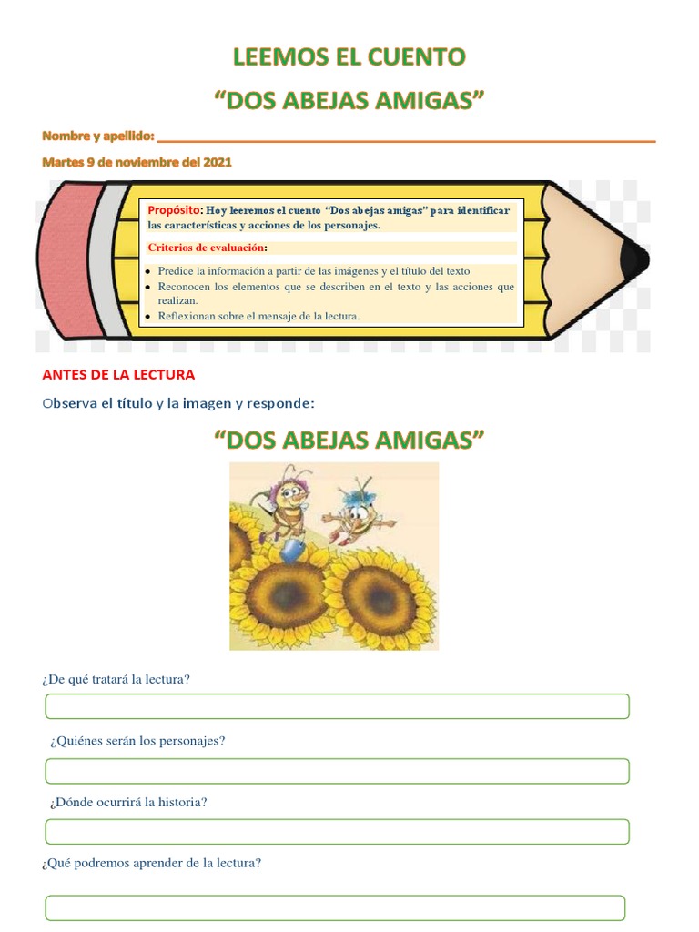Ficha Lectura Dos Abejas Amigas | PDF
