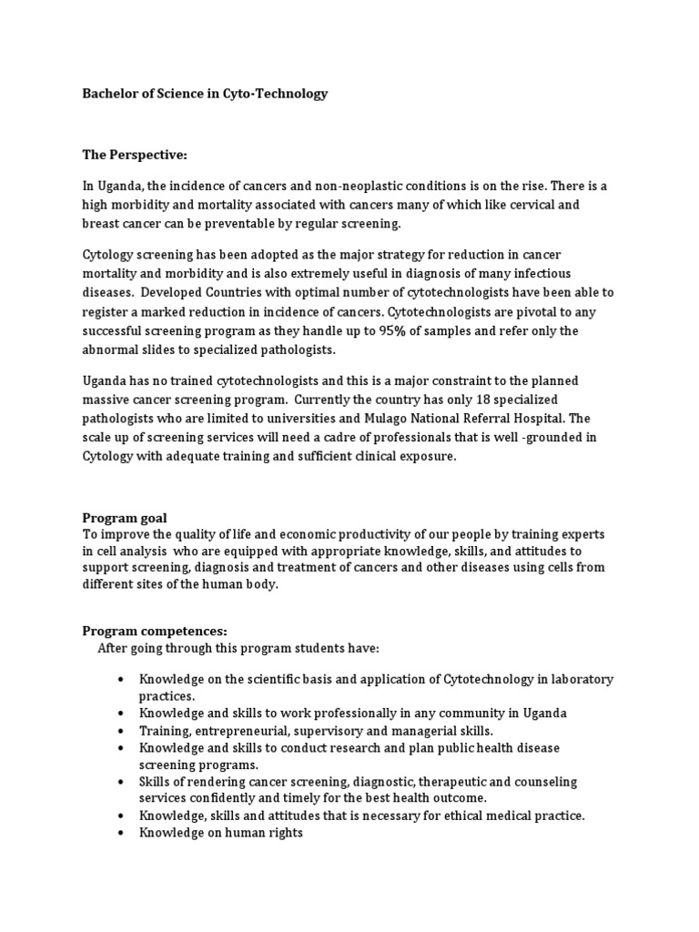 Bachelor of Science in Cytotechnology | PDF | Screening (Medicine) | Cancer