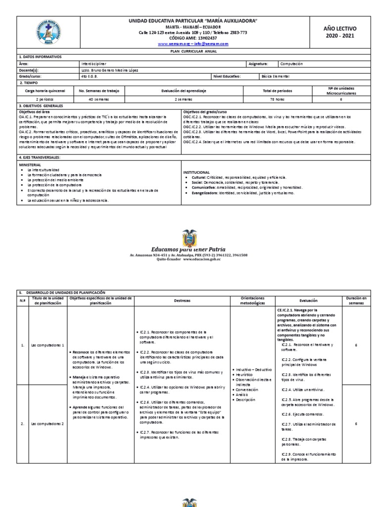 Plan Curricular Computación 4to E.G.B. | PDF | Microsoft Office | Microsoft Excel