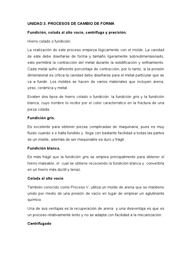 Unidad 3. Procesos de Cambio de Forma | PDF | Extrusión | Fundición ...