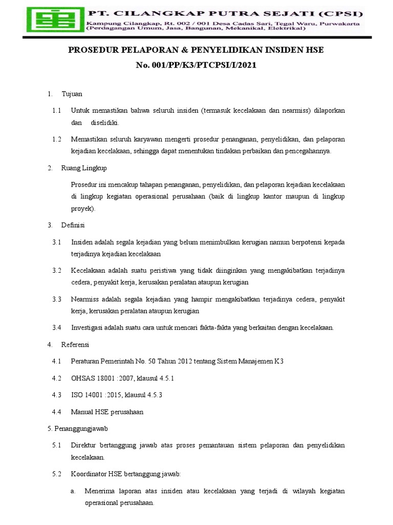 Prosedur Pelaporan HSE | PDF