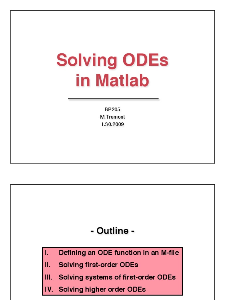 MathChE MATLAB ODE Part1 | PDF | Ordinary Differential Equation | Mathematics