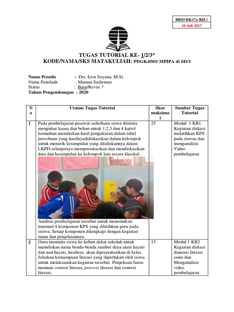 Tugas Tutorial Pembelajaran IPA SD | PDF | Karier & Perkembangan | Seni
