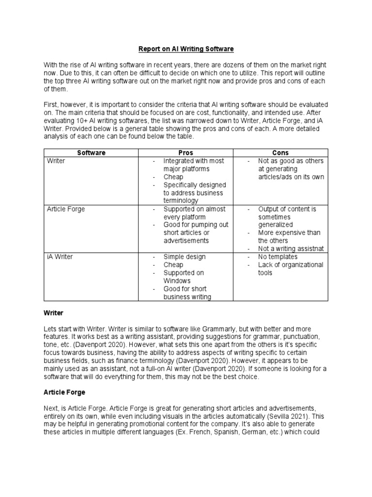 Report On Ai Writing Software | PDF | Artificial Intelligence ...