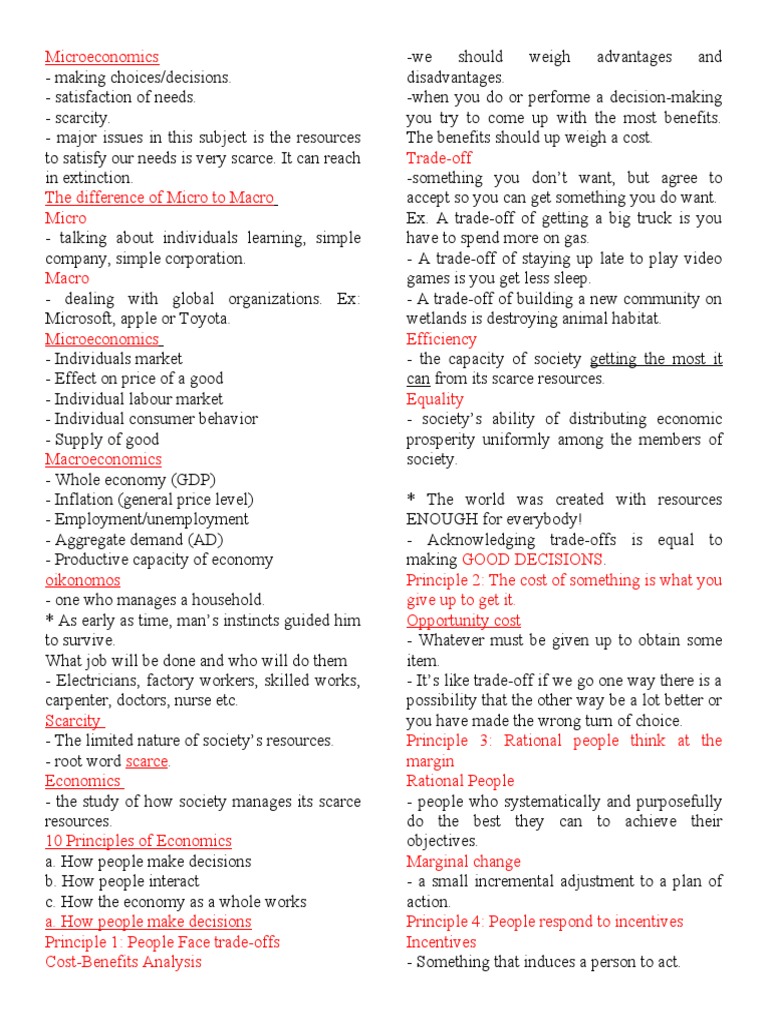 Basic Microeconomics Notes Pdf Microeconomics Market Economics
