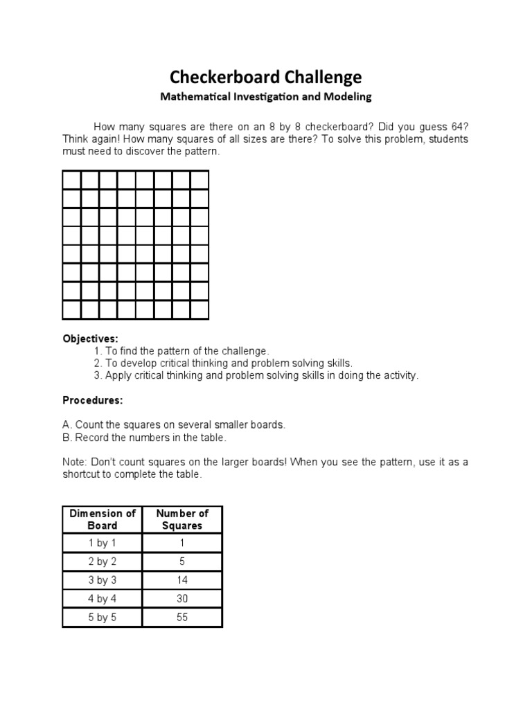 Checkerboard Challenge: Mathematical Investigation and Modeling | PDF