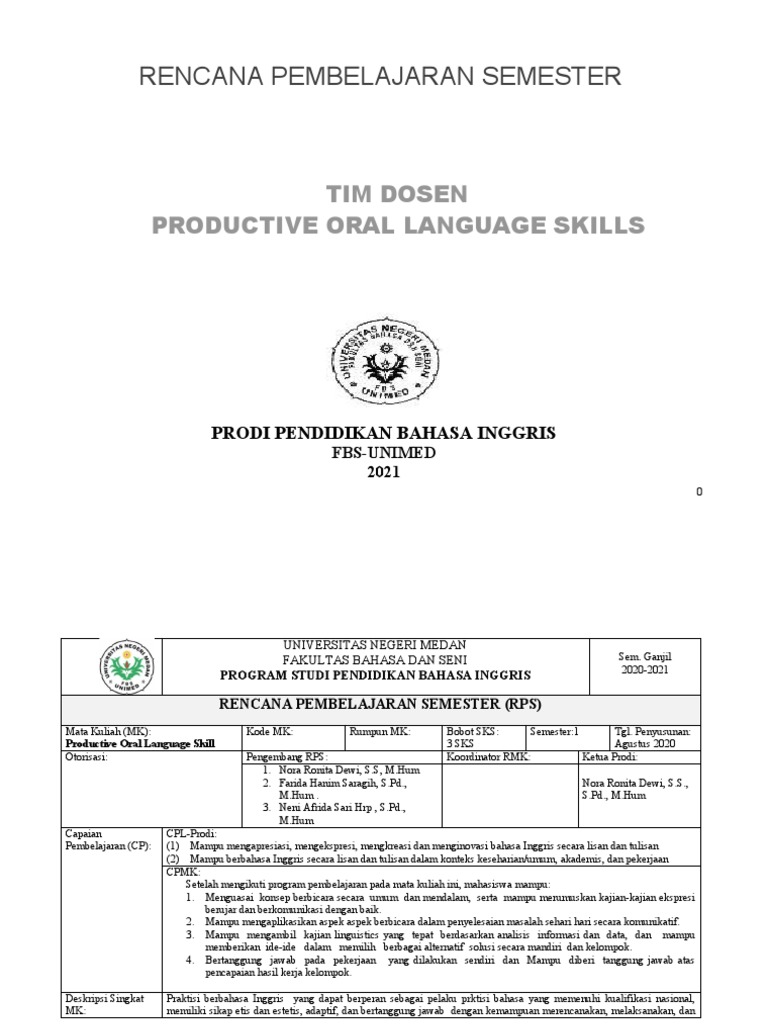 Rps Fhs Productive Oral Language Skills | PDF