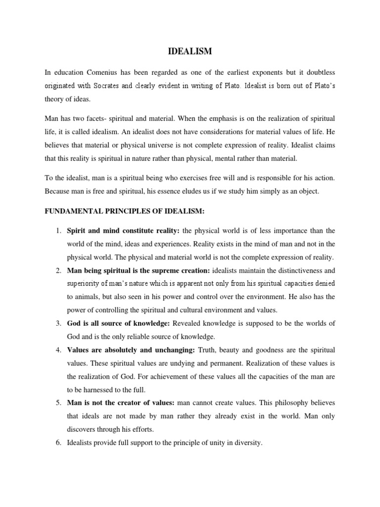 IDEALISM IN EDUCATION | PDF | Idealism | Reality
