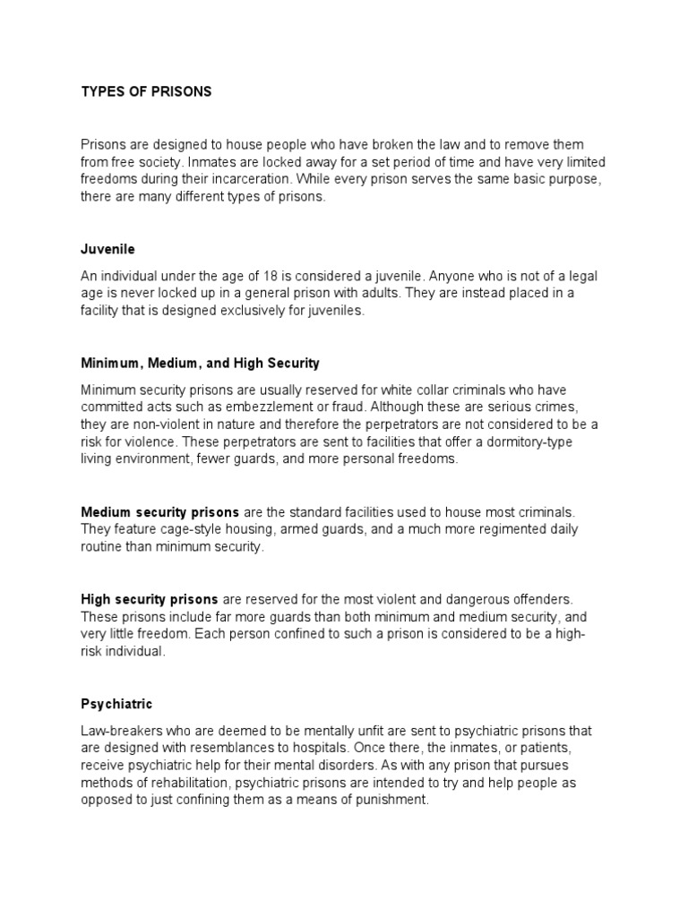 Types of Prison | PDF | Federal Bureau Of Prisons | Prison